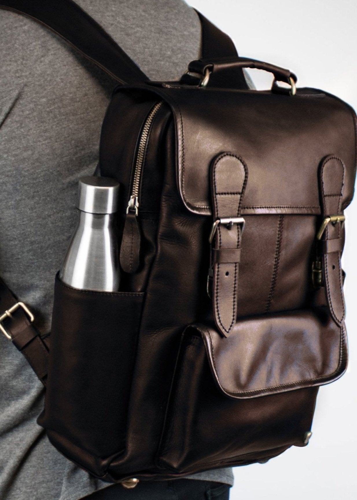 Square Brown Leather Backpack 16" Macbook Capacity | Back to School ...