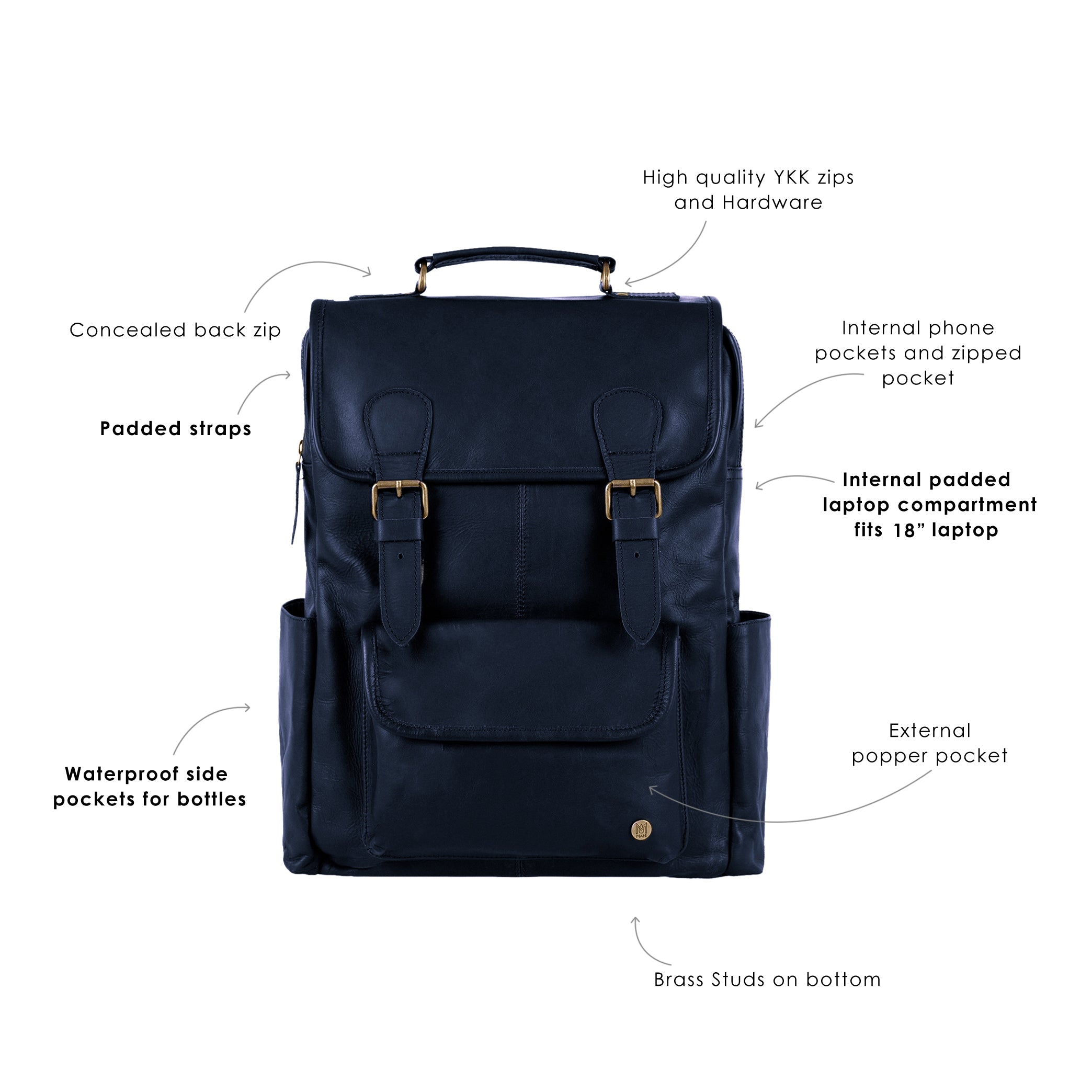 Personalized Navy Leather Backpack 16" Capacity | Back to School – MAHI ...