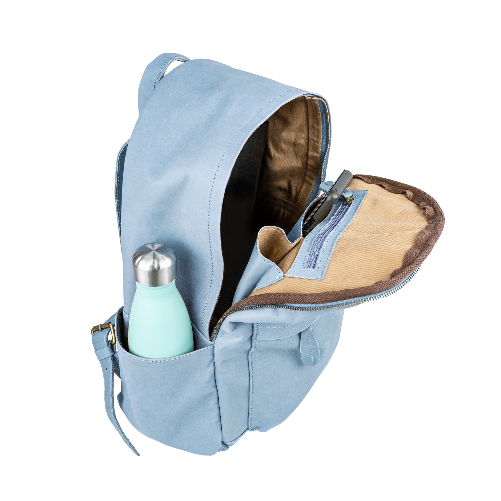 Personalized Blue Leather Backpack with Side Pockets – MAHI Leather