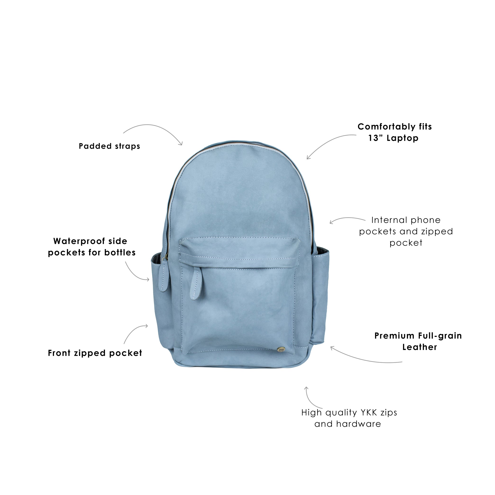 Personalized Blue Leather Backpack with Side Pockets – MAHI Leather
