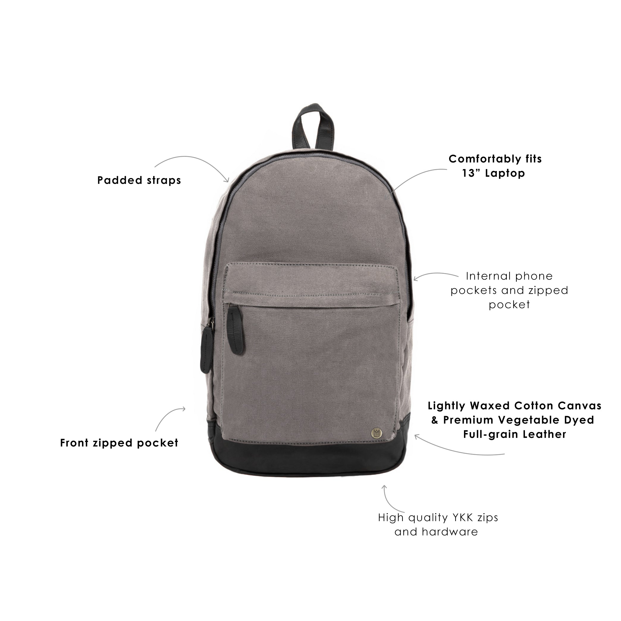 Grey Canvas & Black Leather Backpack For Professionals |Back to School ...