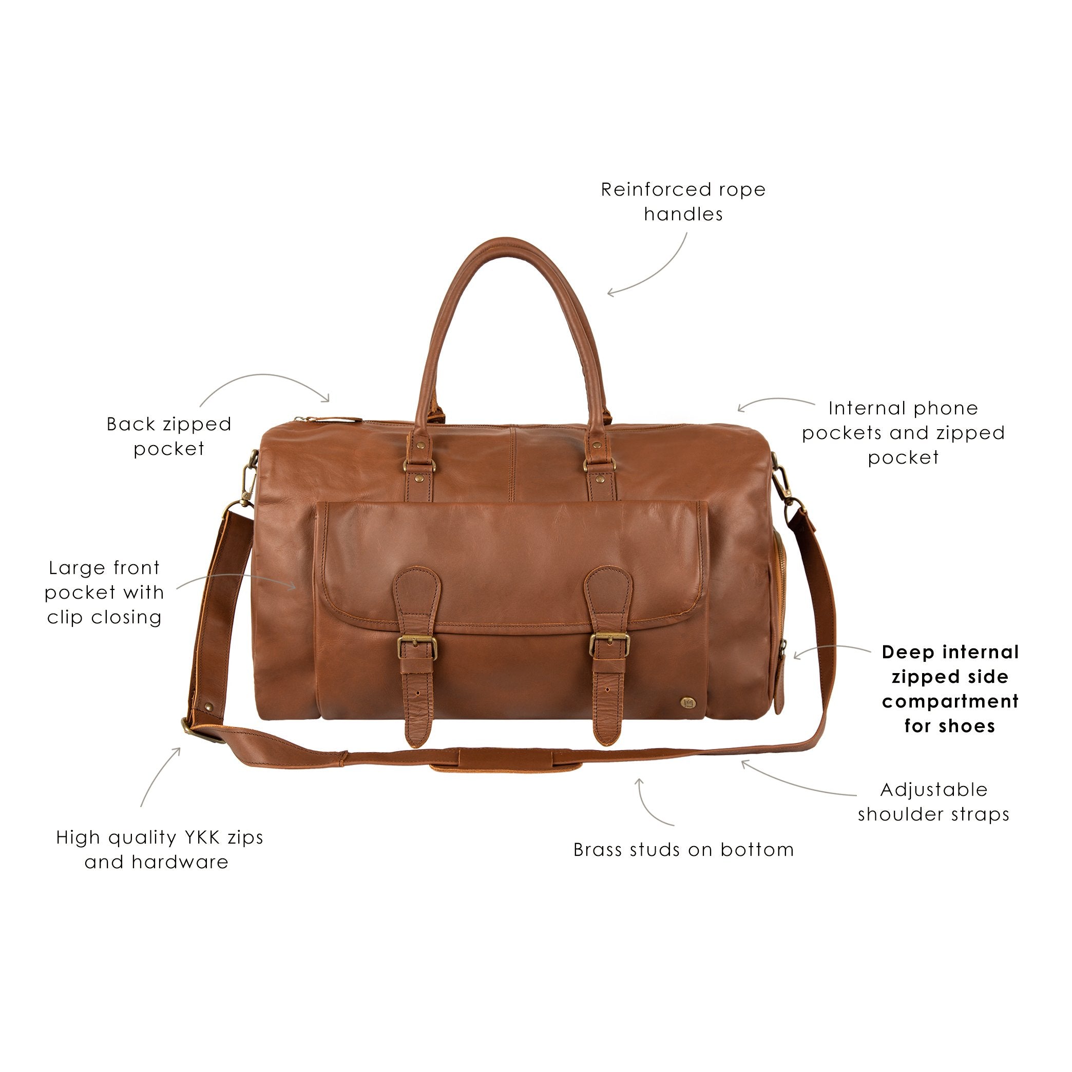 Personalized Brown Leather Overnight Bag - Weekend Bag For Men and ...