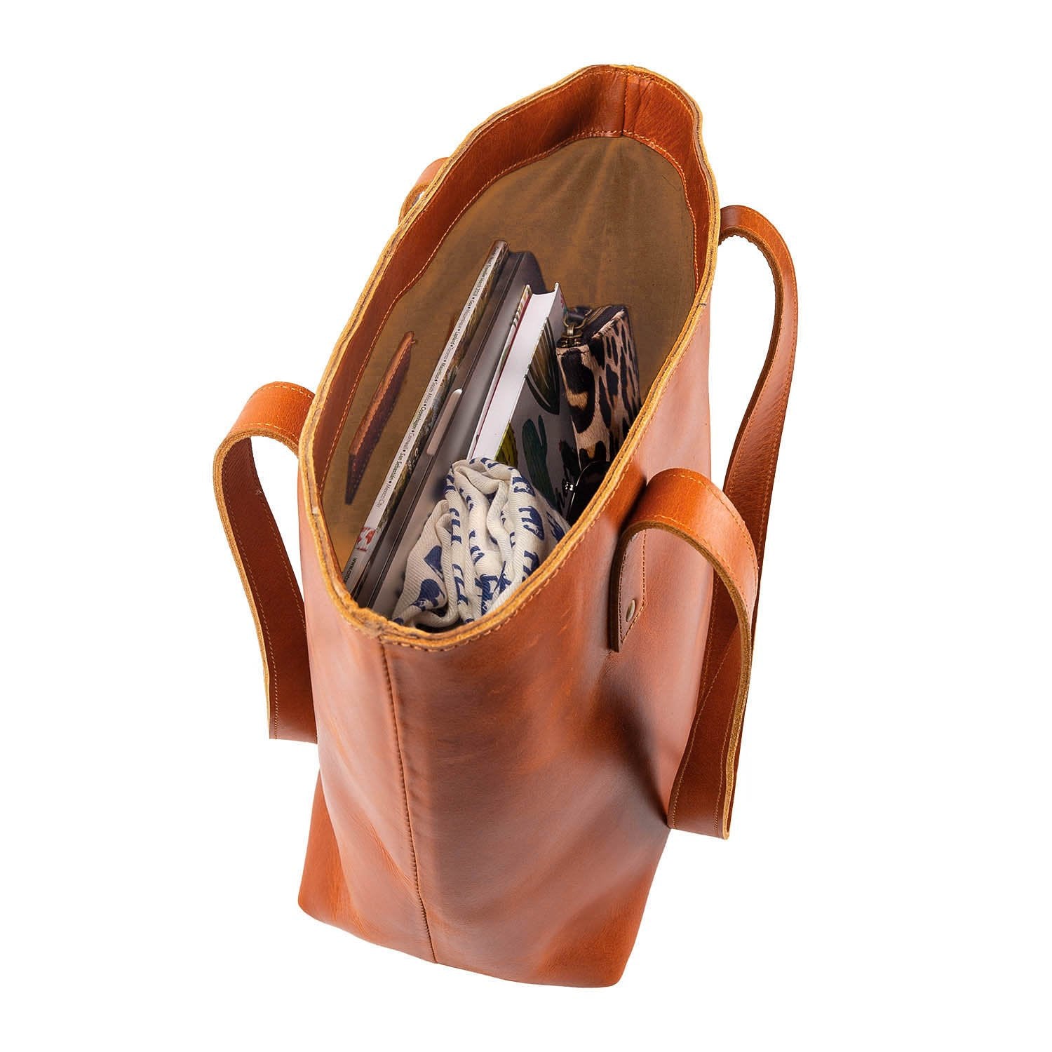 Classic Tan Tote | Personalised Open Top Handbag – MAHI Leather