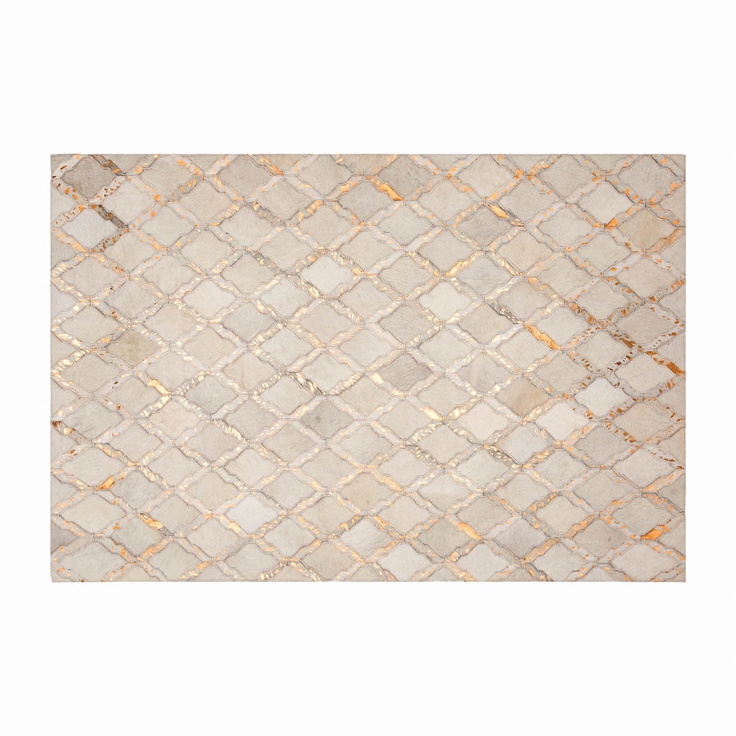 Cream & Gold Moroccan Inspired Geometric Cowhide Rug | Cattle Hide Rug ...
