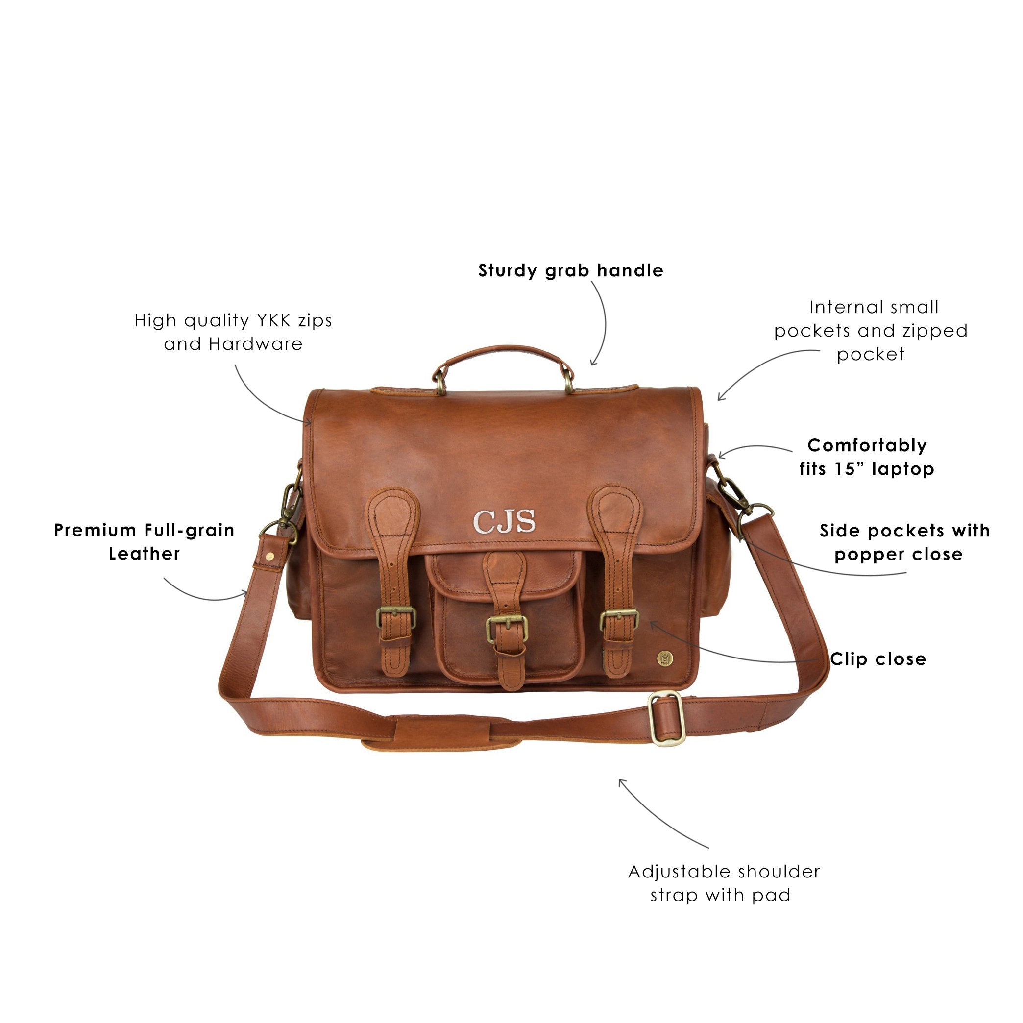 Brown Leather Satchel for students and professionals - 15" Laptop ...