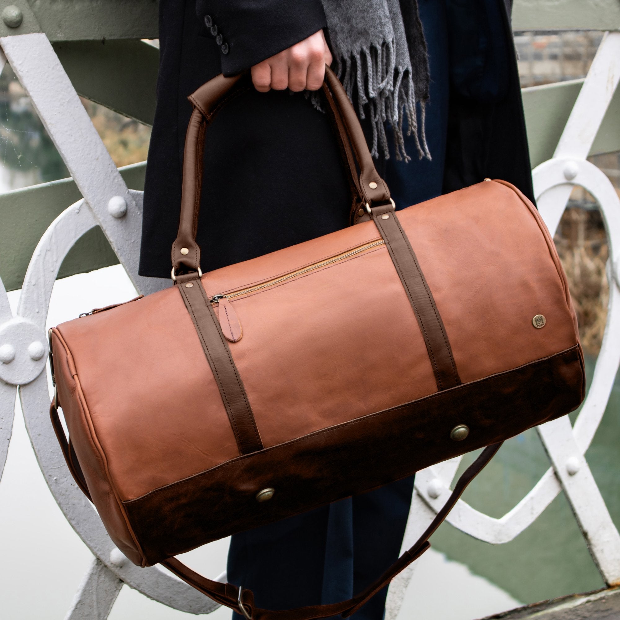 Brown Leather Duffle with Mahogany Details - Leather Overnight Bag ...