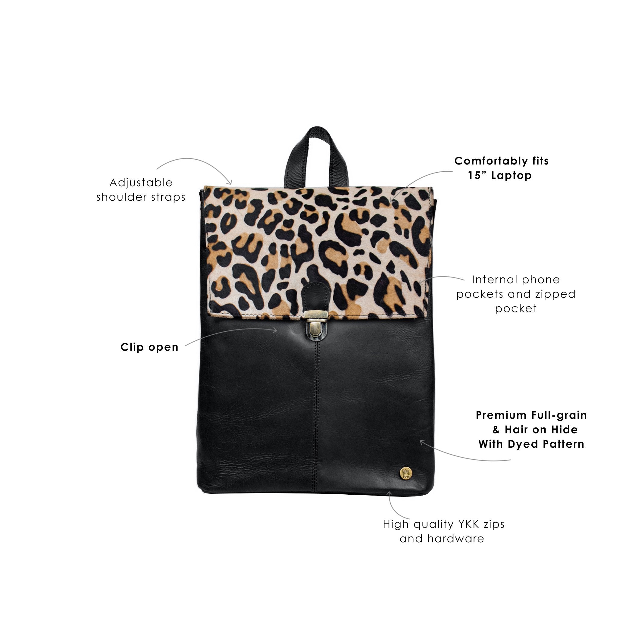 Personalised Leopard Print Leather Backpack for Work and School – MAHI ...