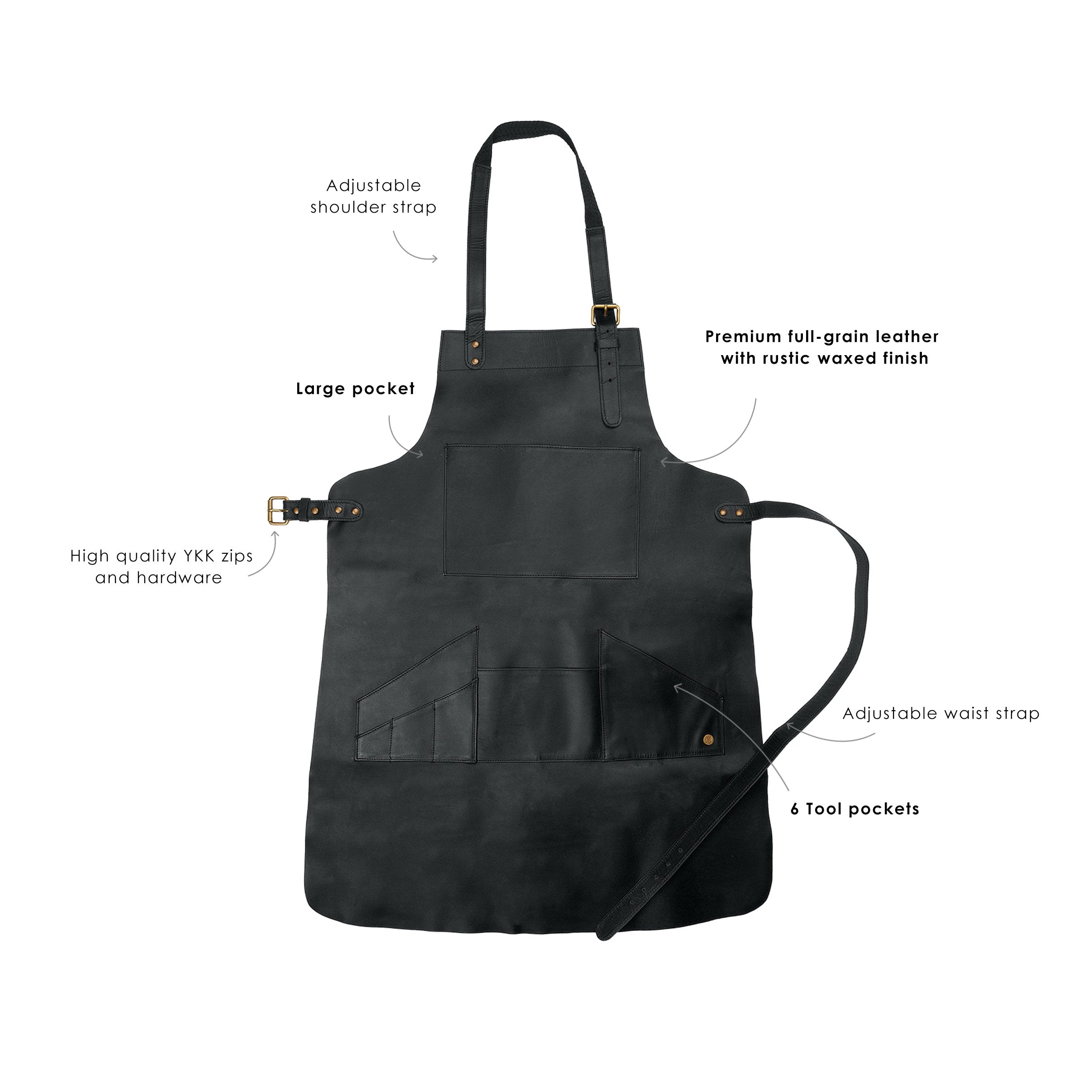 Multi-Pocket Black Leather Apron | Full Grain Leather Apron for DIY ...