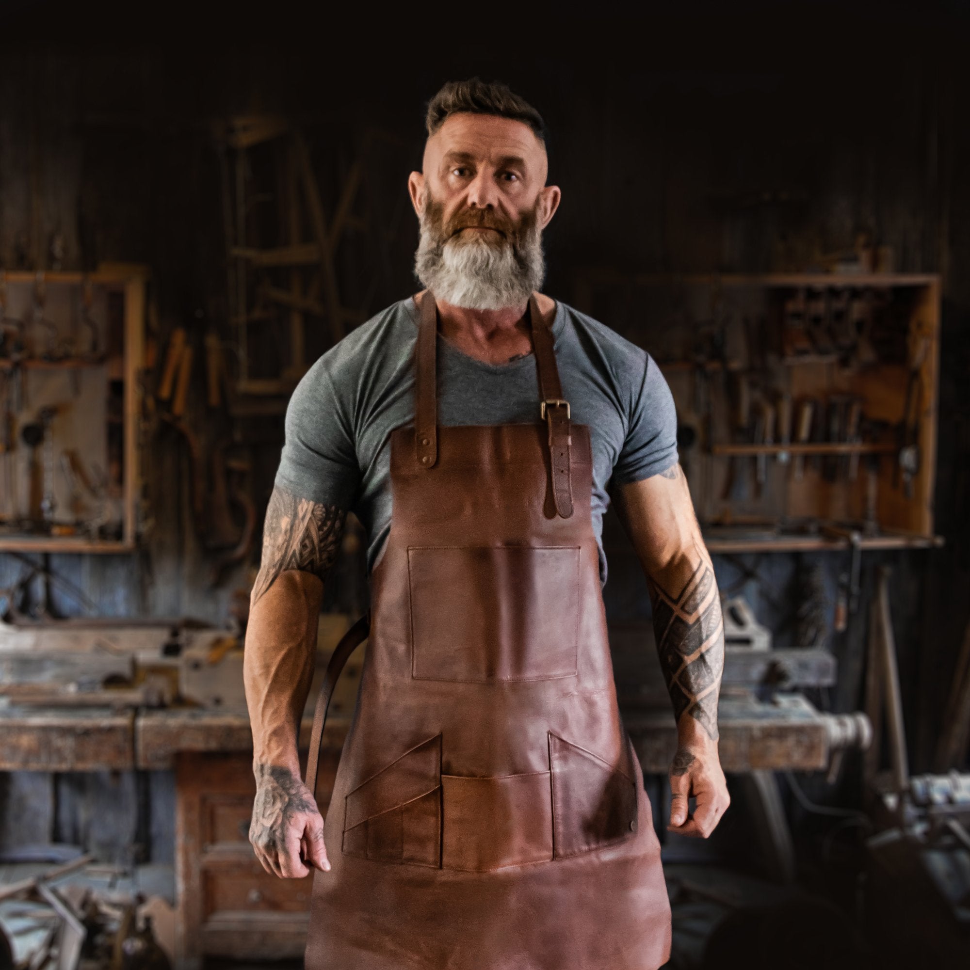 Multi-Pocket Brown Leather Apron | Full Grain Leather Apron for DIY ...