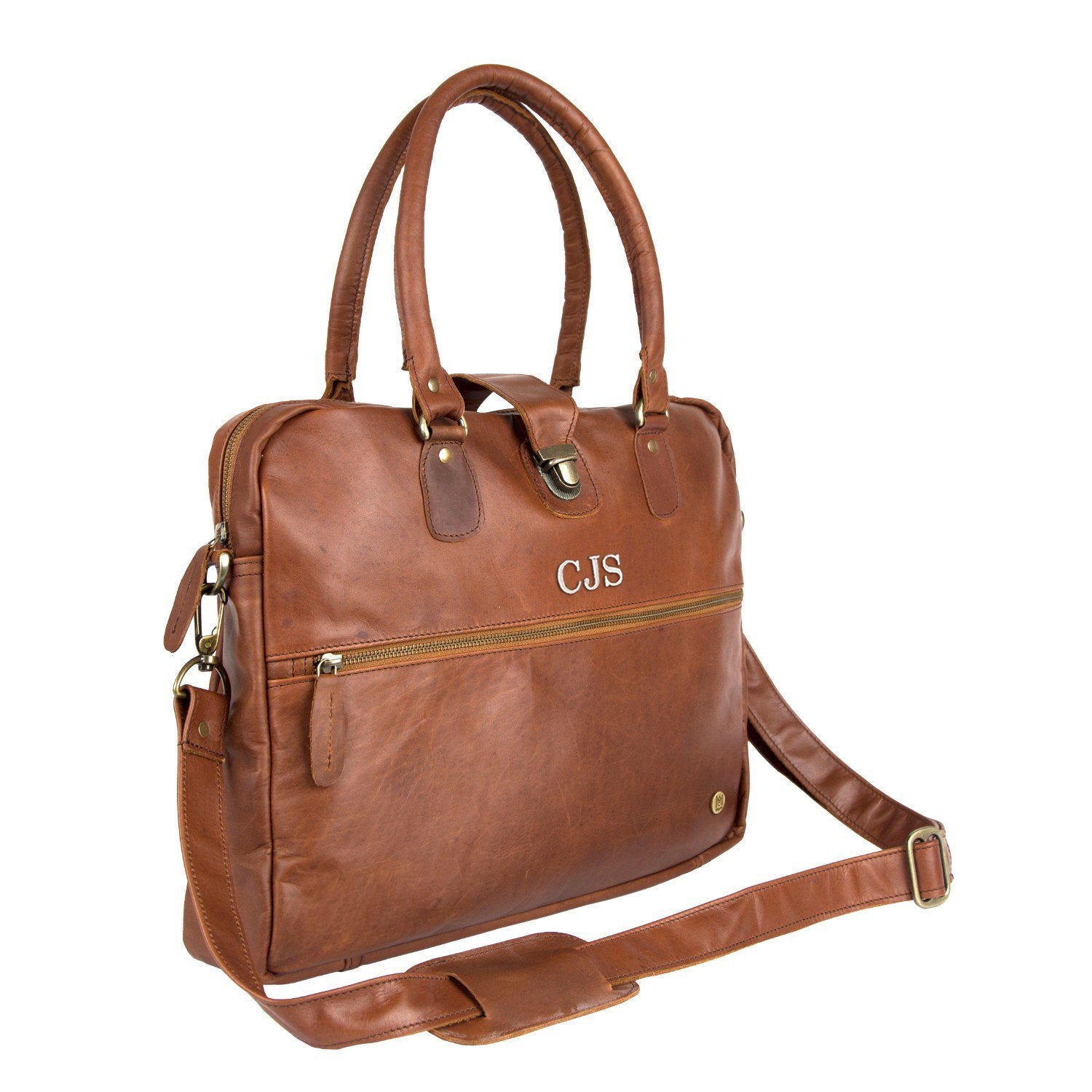 Personalised Brown Leather Buckle Satchel with 15" Laptop Capacity ...