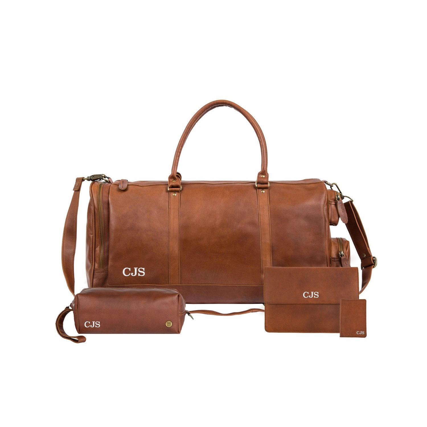 Personalized Leather Travel Bag & Accessories Gift Set in Brown – MAHI ...