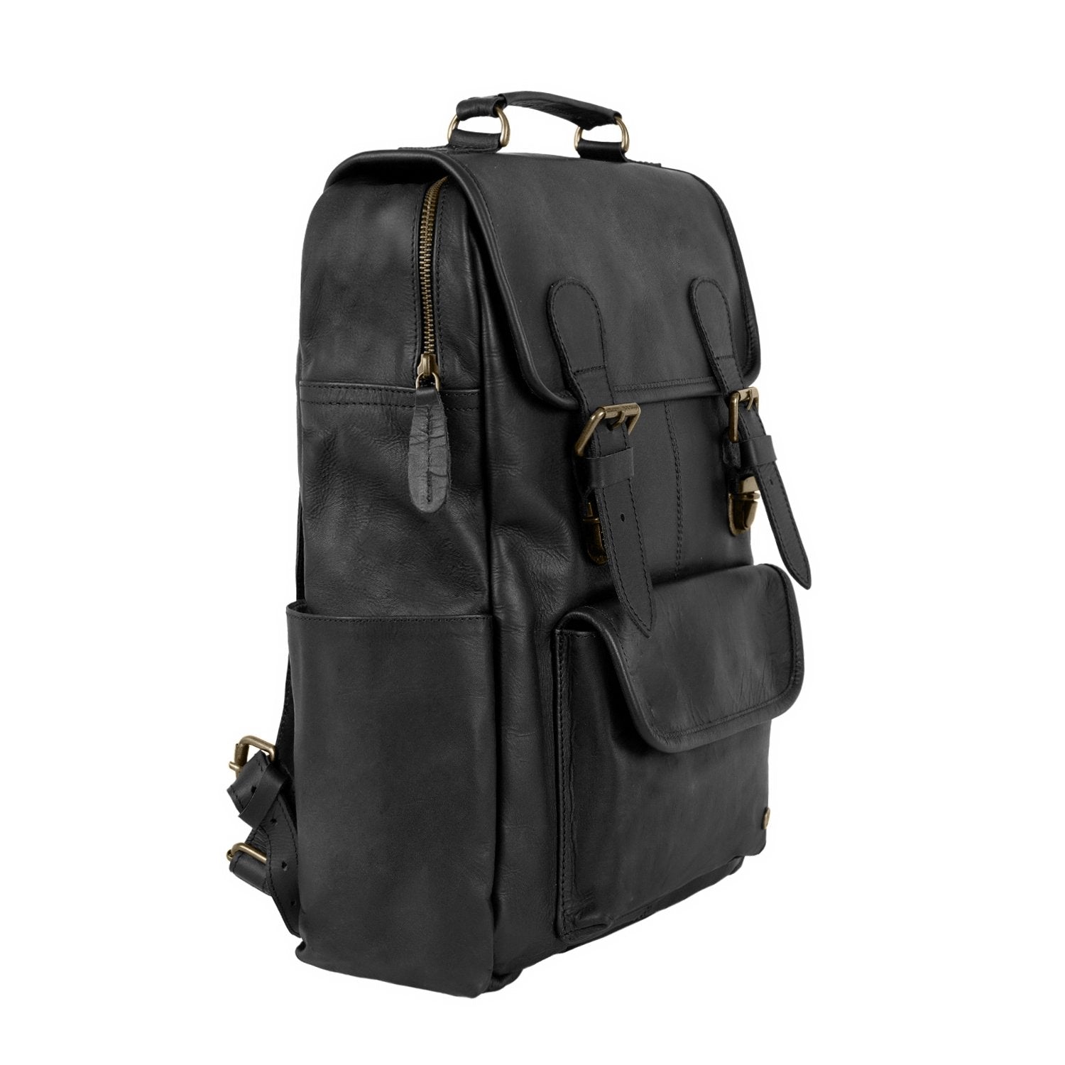 Square Black Leather Backpack 16" Macbook Capacity | Back to School ...