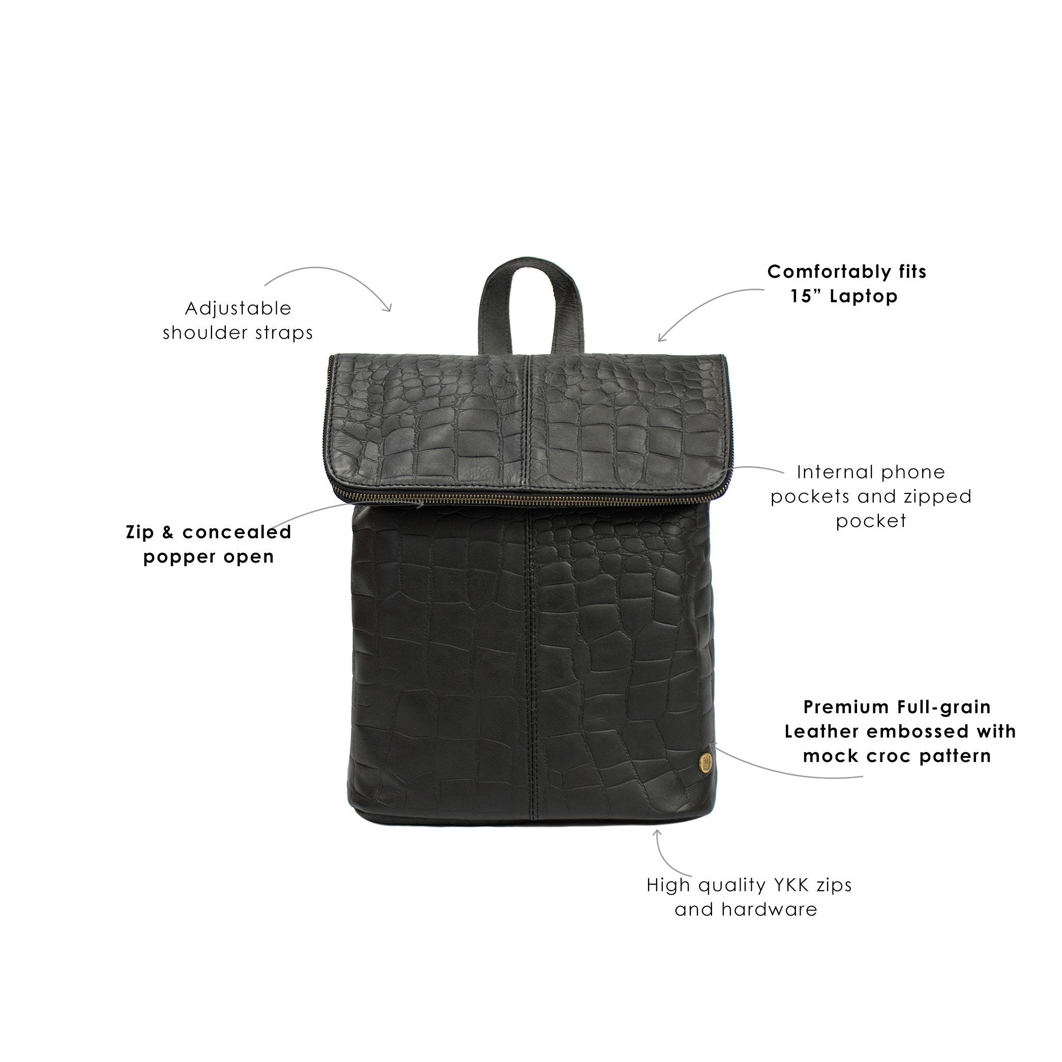 Zipped Leather Backpack For Work, College, or School with 15" Capacity ...